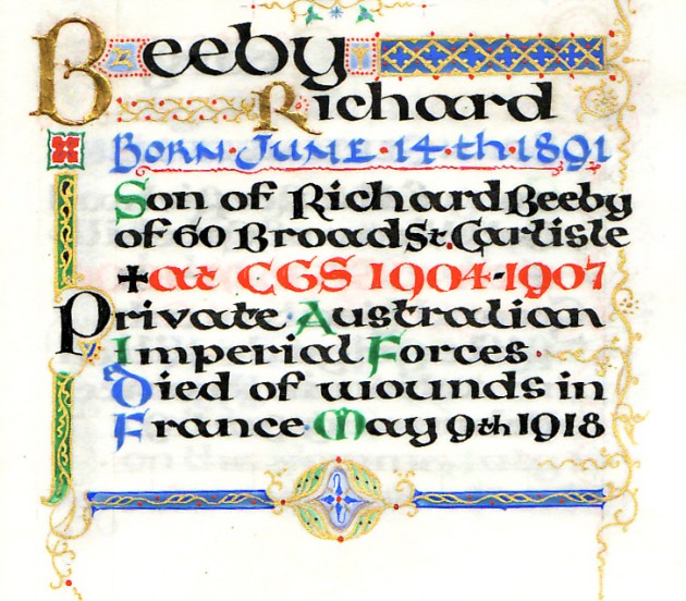 Richard Beeby – Trinity School War Memorial