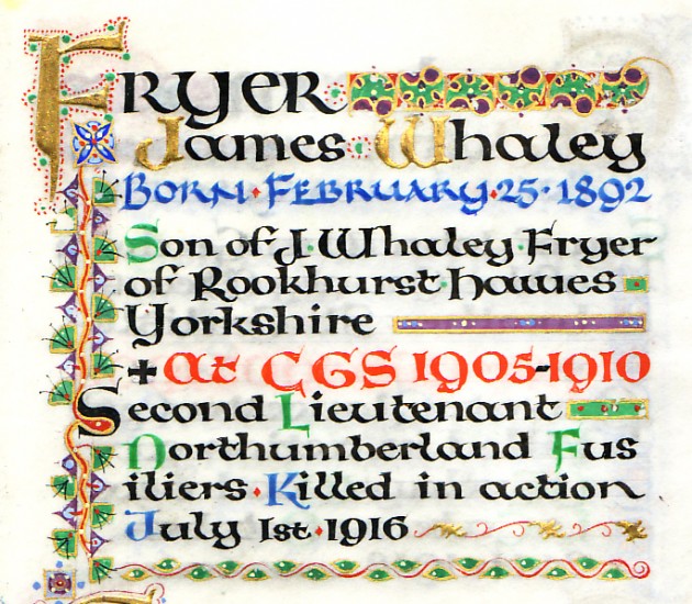 James Whaley Fryer – Trinity School War Memorial